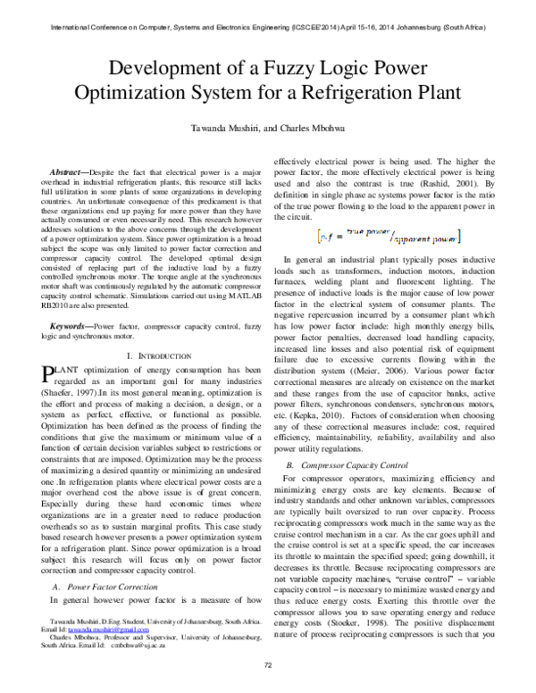 Development of a Fuzzy Logic Power Optimization System for a ...