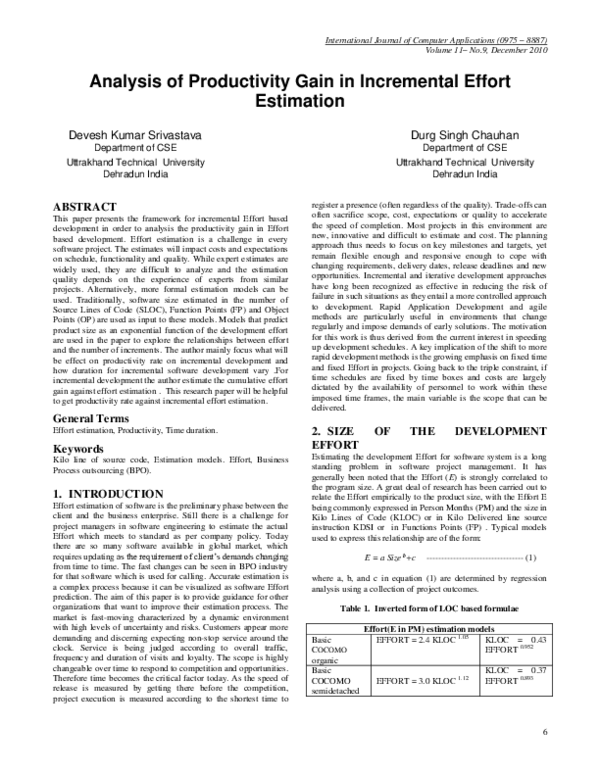 (PDF) Analysis of Productivity Gain in Incremental Effort Estimation