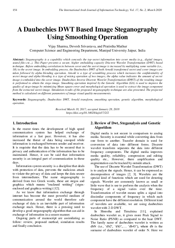 (PDF) A Daubechies DWT Based Image Steganography Using Smoothing Operation