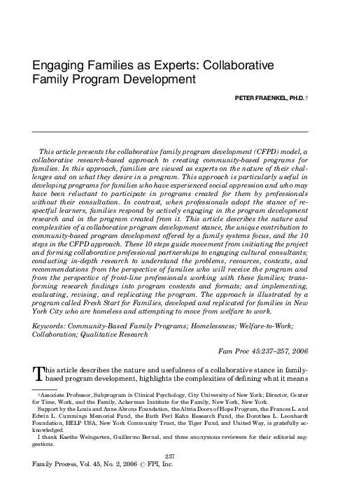 (PDF) Engaging Families as Experts: Collaborative Family Program ...