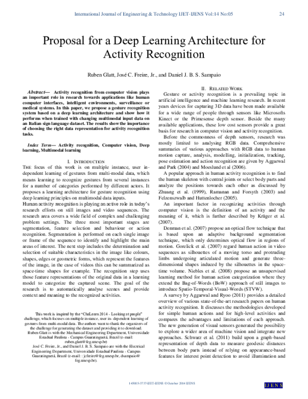 (PDF) Proposal for a Deep Learning Architecture for Activity Recognition