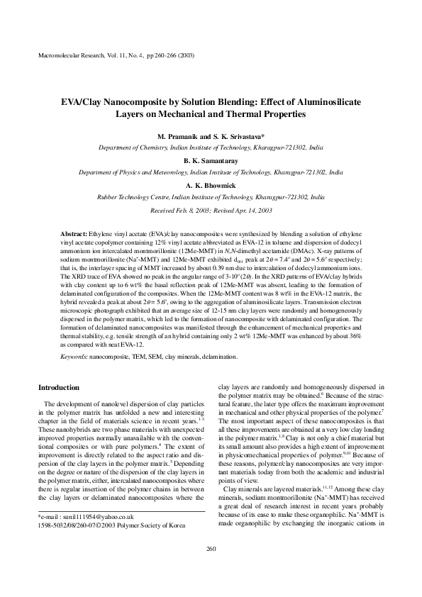 (PDF) EVA/clay nanocomposite by solution blending: Effect of ...