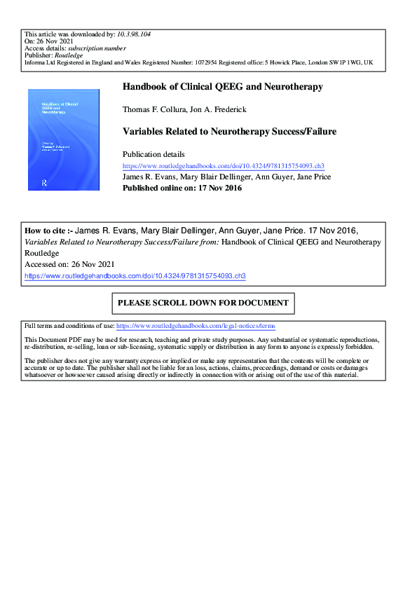 (PDF) Handbook of Clinical QEEG and Neurotherapy