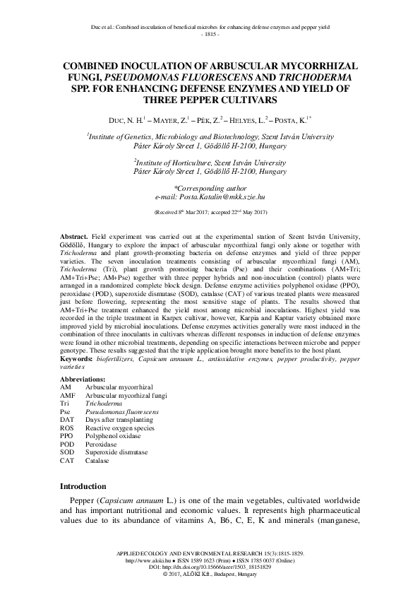 (PDF) Combined inoculation of arbuscular mycorrhizal fungi, Pseudomonas fluorescens and ...