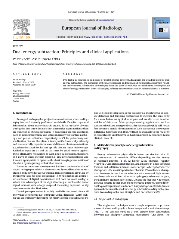 Pdf Dual Energy Subtraction Principles And Clinical Applications