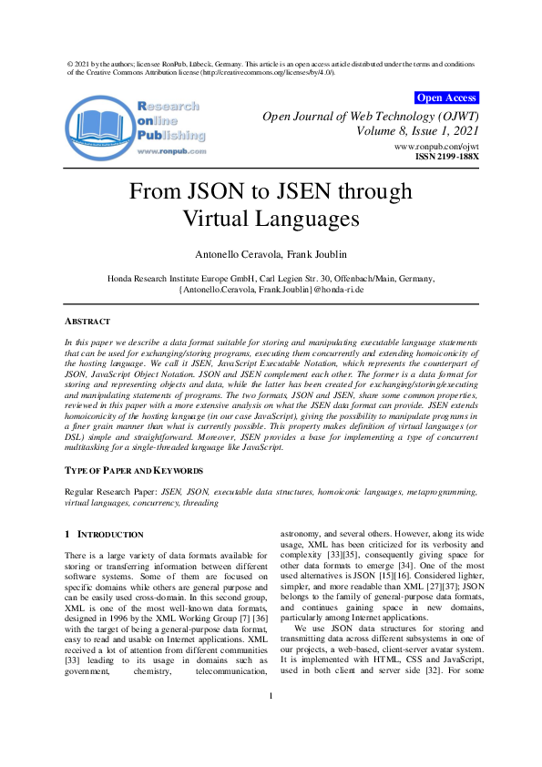 (PDF) From JSON to JSEN through Virtual Languages