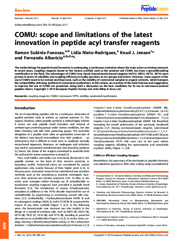 (PDF) COMU: scope and limitations of the latest innovation in peptide ...