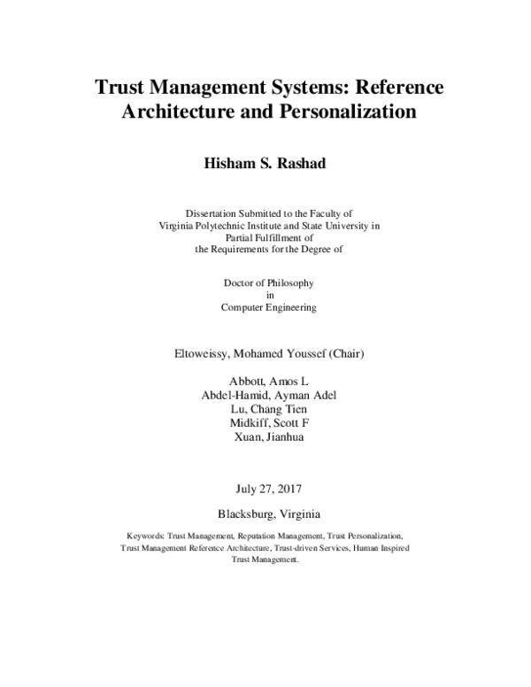 (PDF) Trust Management Systems: Reference Architecture and Personalization