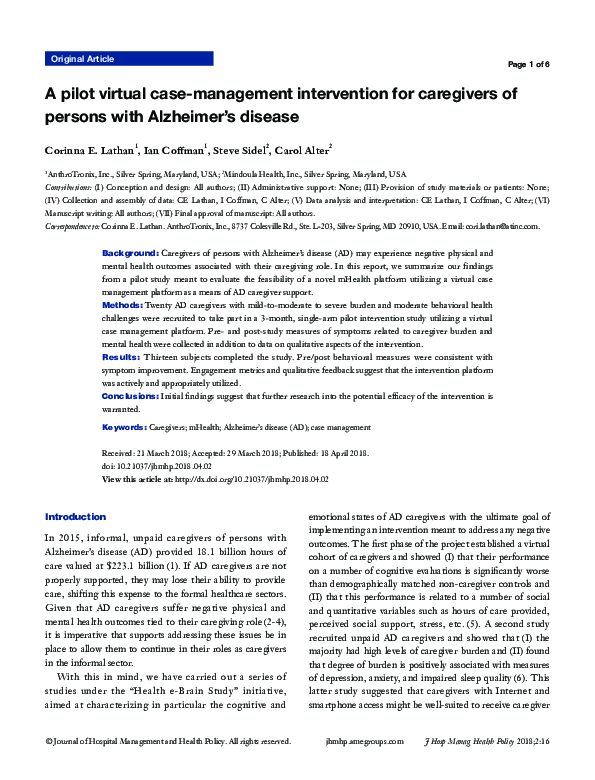(PDF) A pilot virtual case-management intervention for caregivers of ...