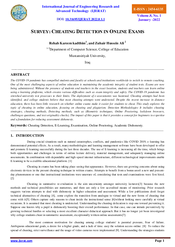 Pdf Survey Cheating Detection In Online Exams