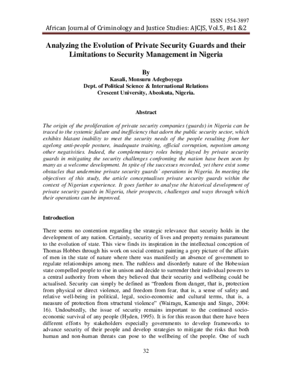 (PDF) Analyzing the Evolution of Private Security Guards and their ...