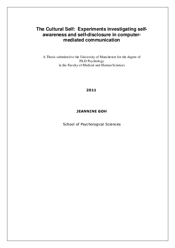 (PDF) The cultural self : experiments investigating self-awareness and ...