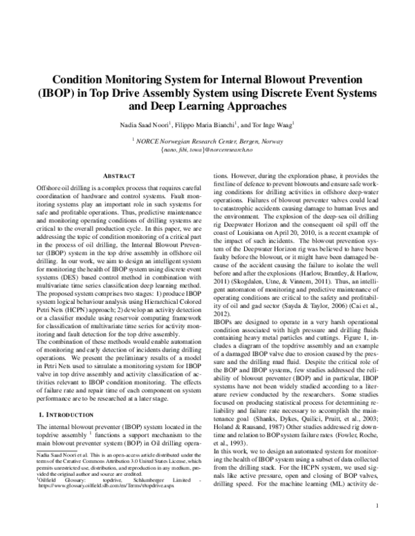 (PDF) Condition Monitoring System for Internal Blowout Prevention (IBOP) in Top Drive Assembly ...