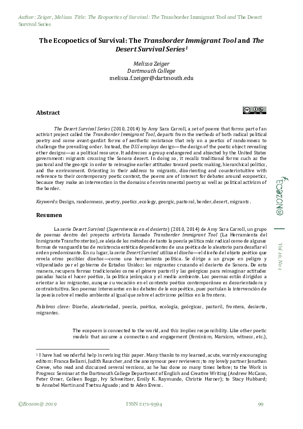 (PDF) The Ecopoetics of Survival: The Transborder Immigrant Tool and ...