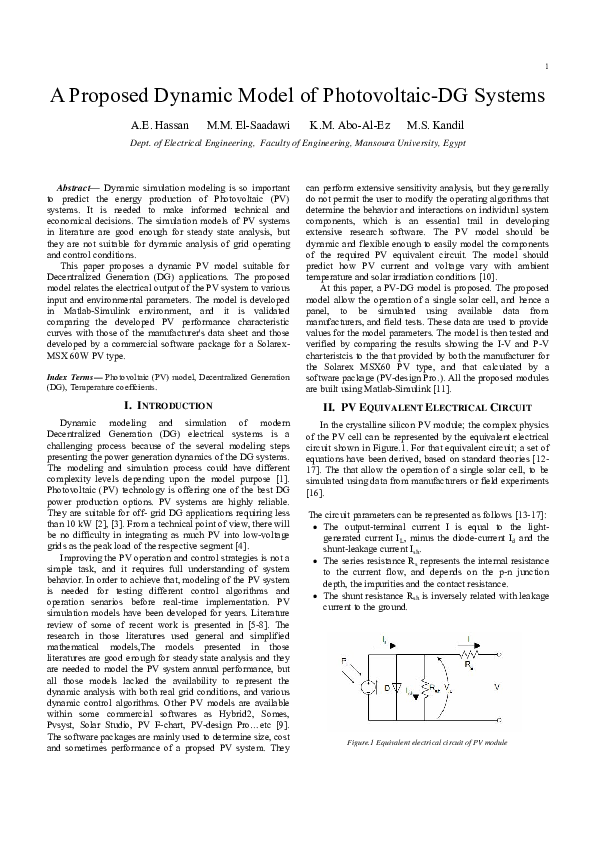 (PDF) A proposed dynamic model of Photovoltaic-DG system