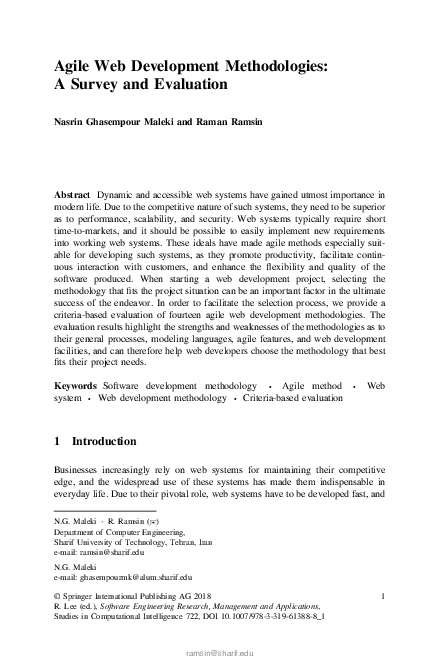 Pdf Agile Web Development Methodologies A Survey And Evaluation