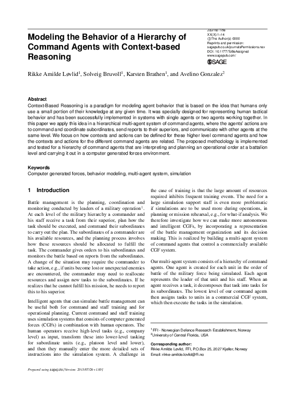 (PDF) Modeling the behavior of a hierarchy of command agents with context-based reasoning