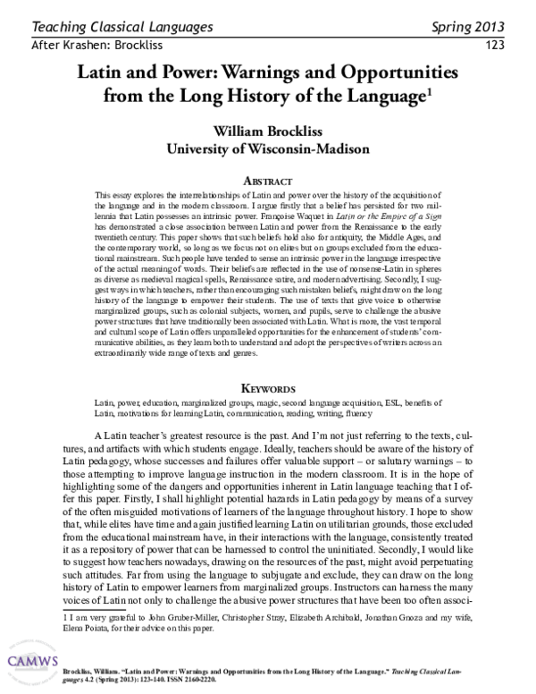 (PDF) Latin and Power: Warnings and Opportunities from the Long History ...