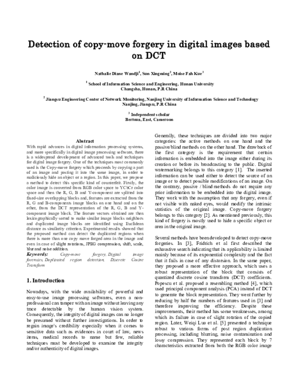 (PDF) Detection of copy-move forgery in digital images based on DCT ...