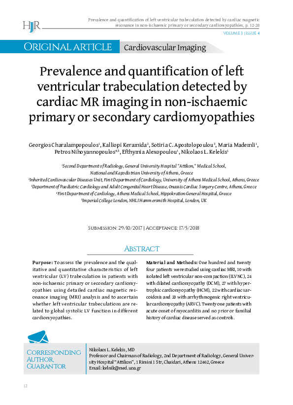 (PDF) Prevalence and quantification of left ventricular trabeculation ...