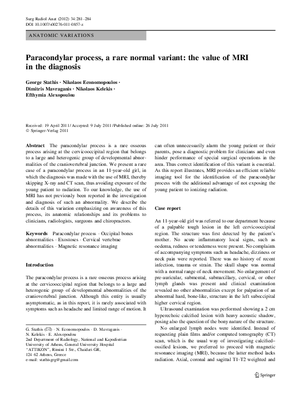 (PDF) Paracondylar process, a rare normal variant: the value of MRI in ...