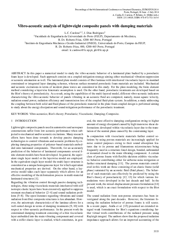 (PDF) Vibro-acoustic analysis of lightweight composite panels with damping materials