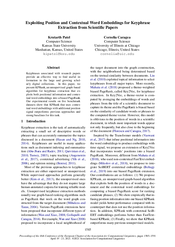 Pdf Exploiting Position And Contextual Word Embeddings For Keyphrase