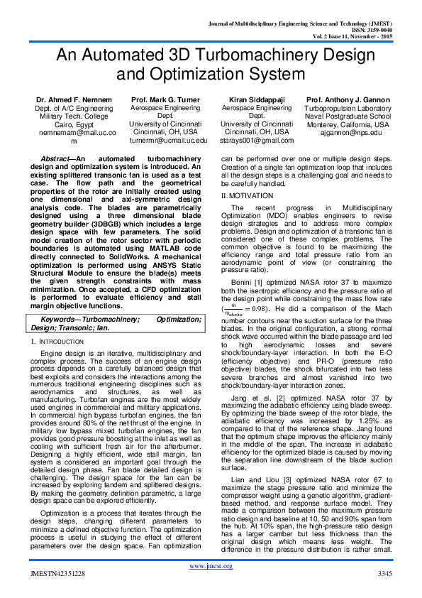 (PDF) An Automated 3D Turbomachinery Design and Optimization System