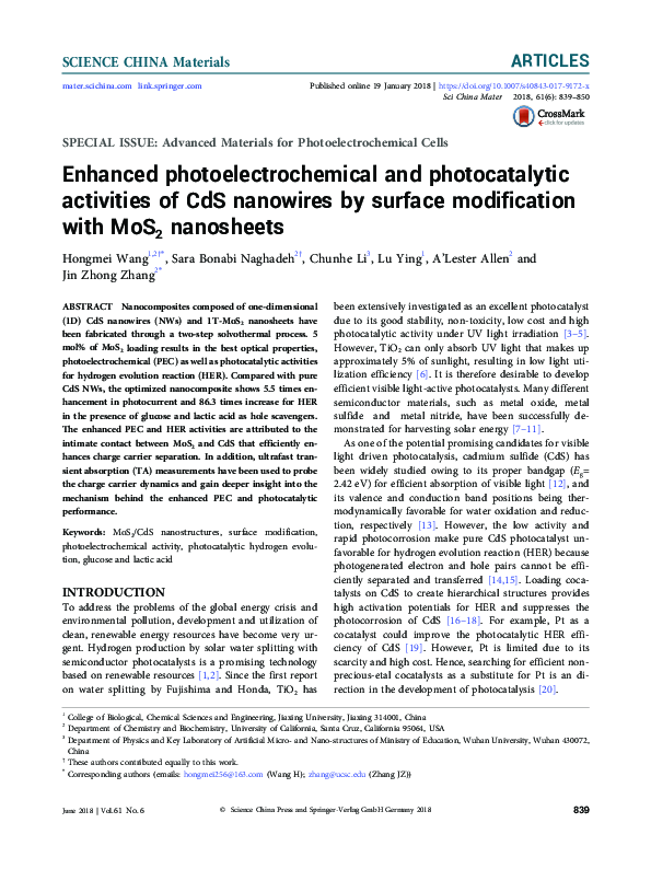 (PDF) Enhanced Photoelectrochemical and Photocatalytic Performance of ...