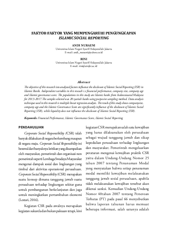 (PDF) Faktor-Faktor Yang Mempengaruhi Pengungkapan Sosial (Social Disclosure) Dalam Laporan ...