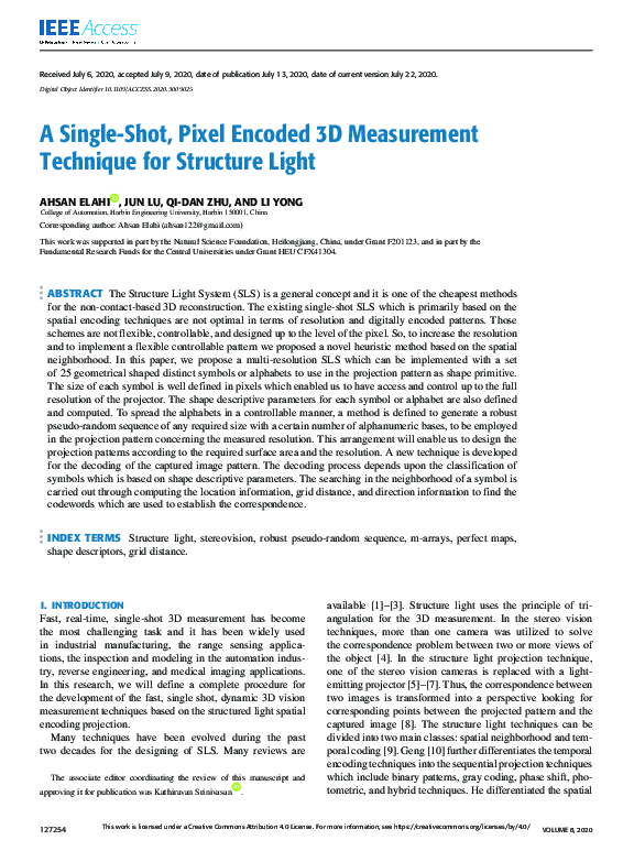 (PDF) A Single-Shot, Pixel Encoded 3D Measurement Technique for Structure Light
