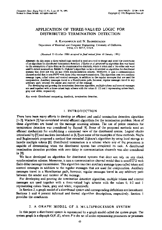 Pdf Application Of Three Valued Logic For Distributed Termination Detection