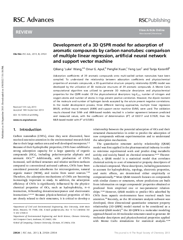 (PDF) Development of a 3D QSPR model for adsorption of aromatic compounds by carbon nanotubes ...
