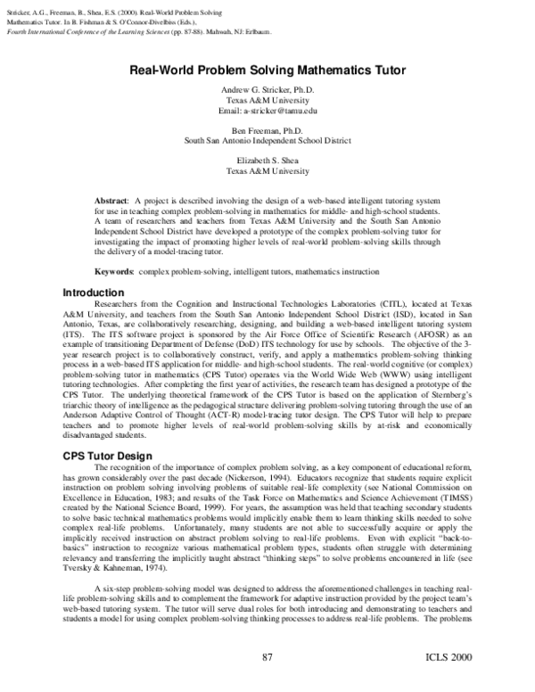 (PDF) Real-World Problem Solving Mathematics Tutor