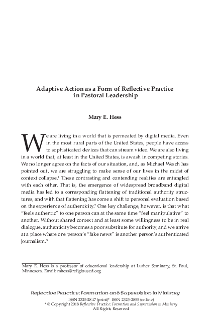 (PDF) Adaptive Action as a Form of Reflection Practice in Pstoral ...
