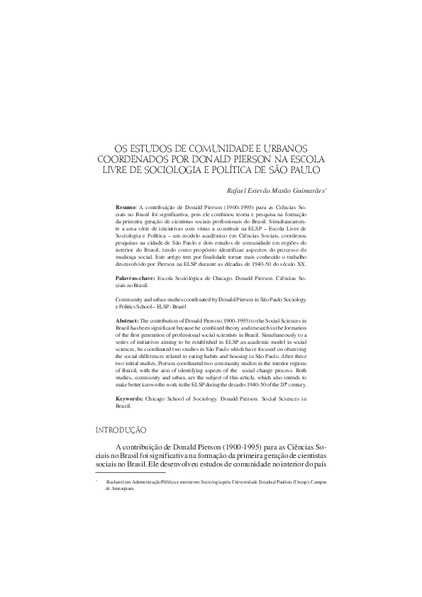 (PDF) Os estudos de comunidade e urbanos coordenados por Donald Pierson ...
