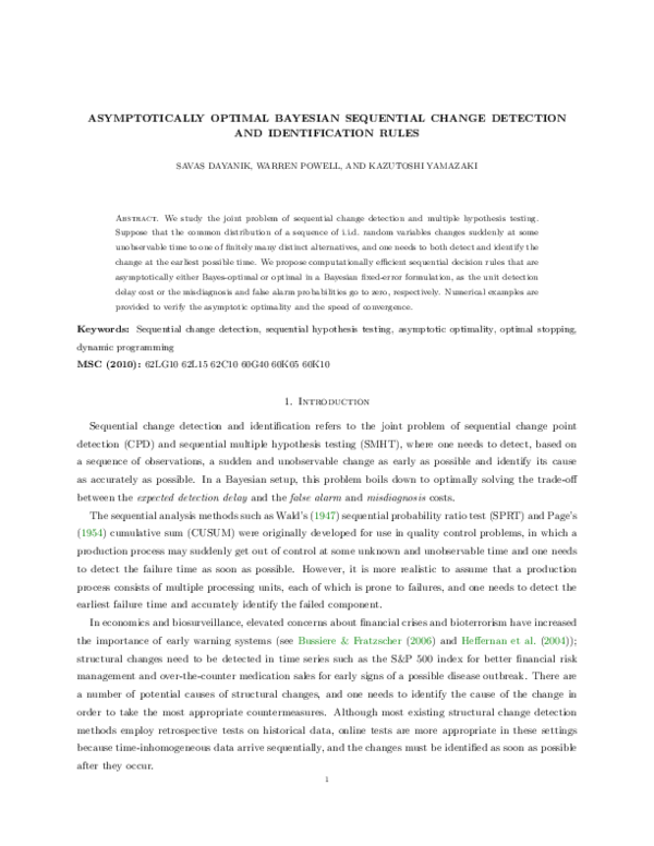 (PDF) Asymptotically optimal Bayesian sequential change detection and ...