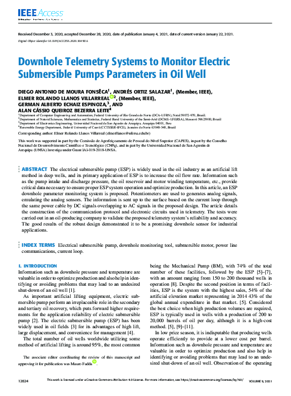 (PDF) Downhole Telemetry Systems to Monitor Electric Submersible Pumps Parameters in Oil Well