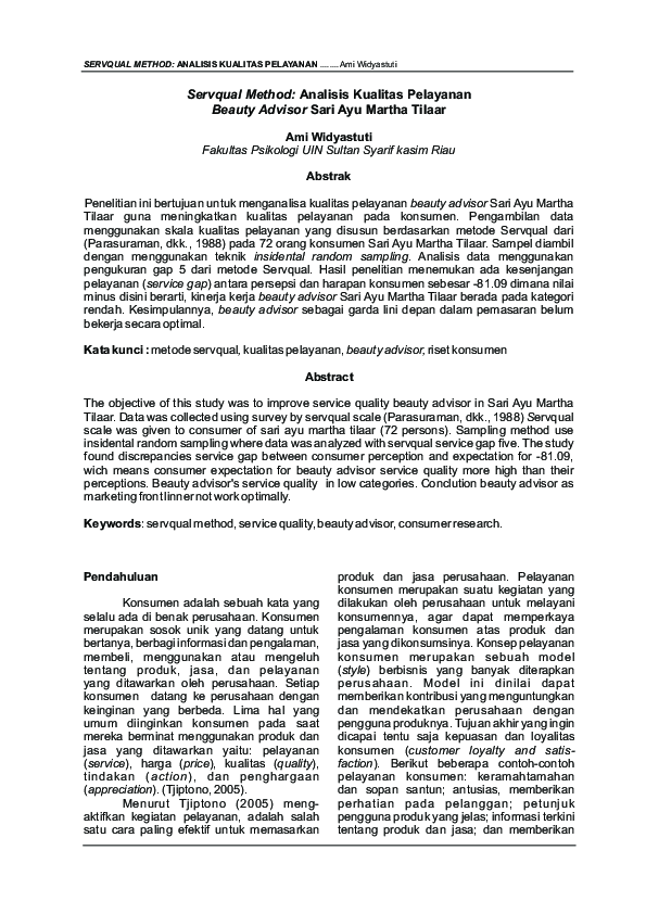 (PDF) Servqual Method: Analisis Kualitas Pelayanan Beauty Advisor