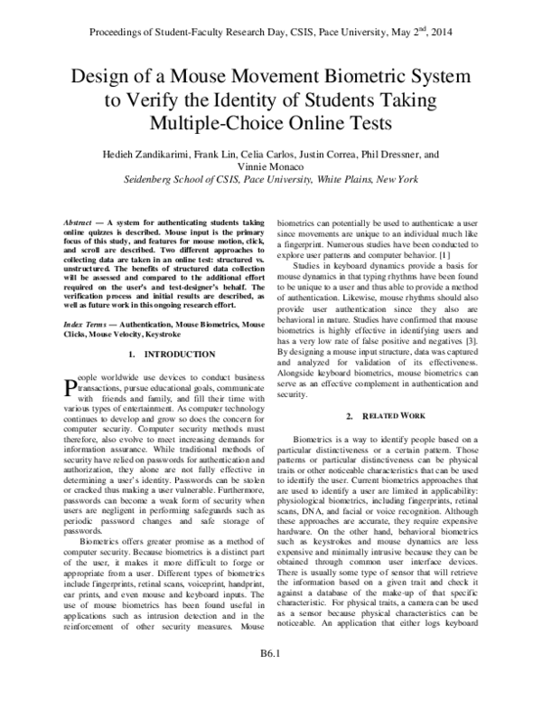 (PDF) Design of a Mouse Movement Biometric System to Verify the ...