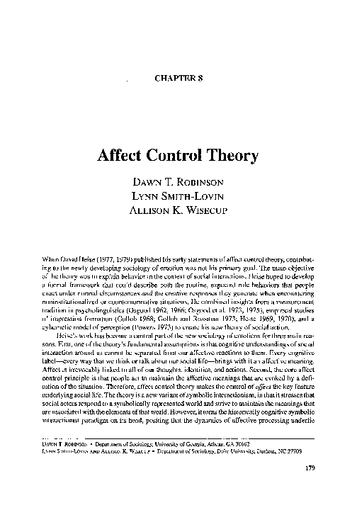 (PDF) CHAPTER 8 Affect Control Theory