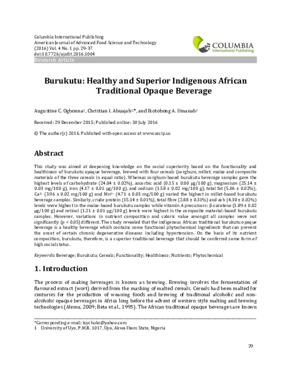 (PDF) Burukutu: Healthy and Superior Indigenous African Traditional ...