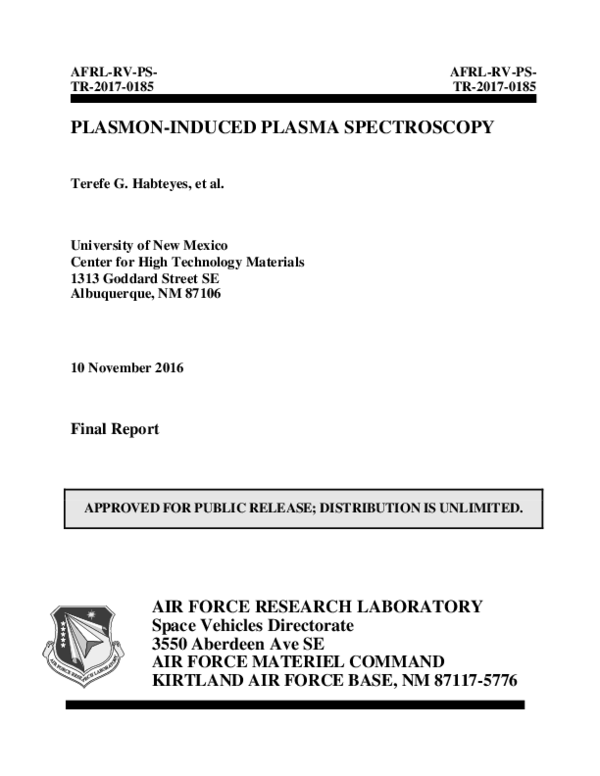 (PDF) AFRL-RV-PS-AFRL-RV-PS-TR-2017-0185 TR-2017-0185 Plasmon-Induced ...