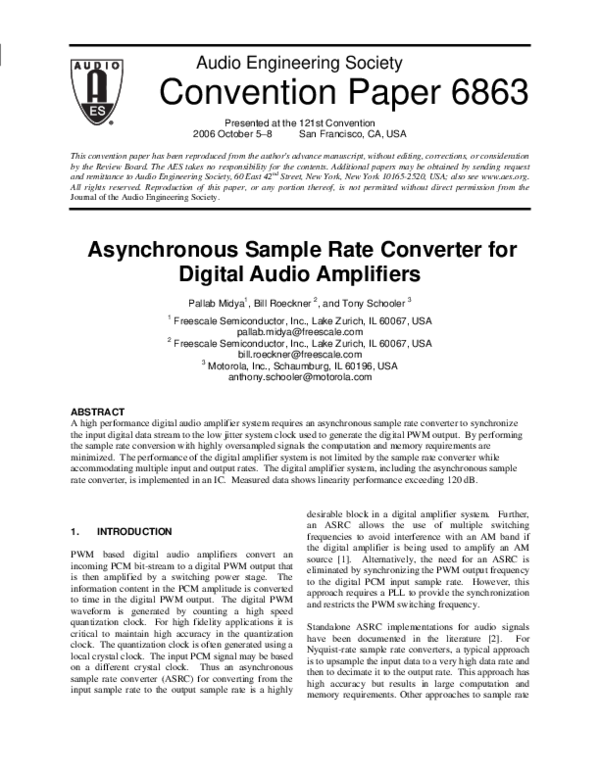 (PDF) Asynchronous Sample Rate Converter for Digital Audio Amplifiers
