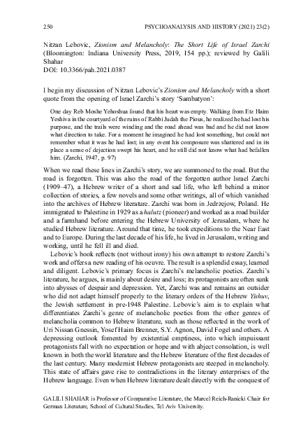 (PDF) Review of Zionism and Melancholy in "Psychoanalysis and History ...