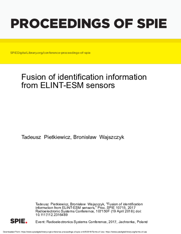 (PDF) Fusion of identification information from ELINT-ESM sensors