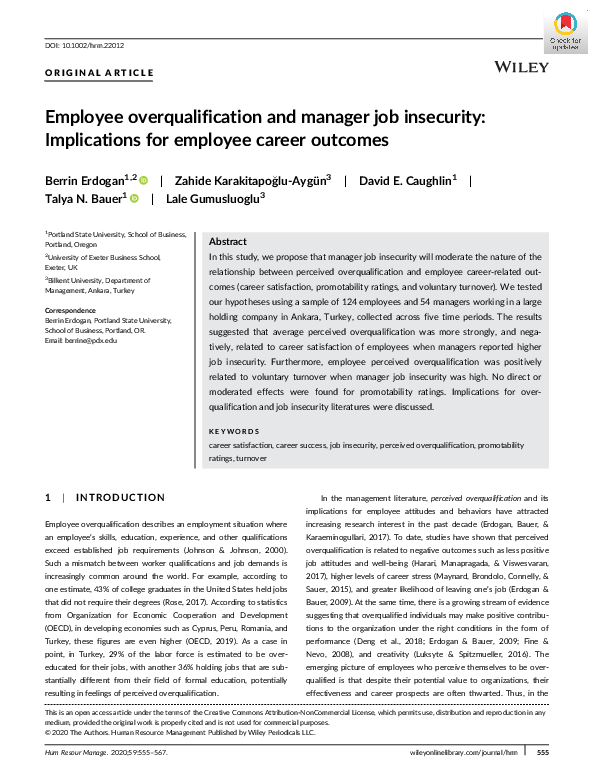 (PDF) Employee overqualification and manager job insecurity ...