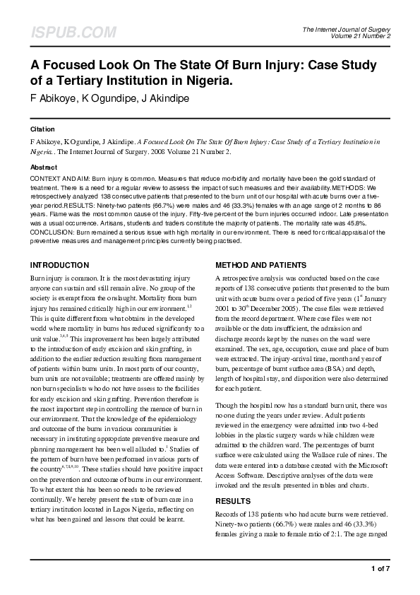 (PDF) A Focused Look On The State Of Burn Injury: Case Study of a ...