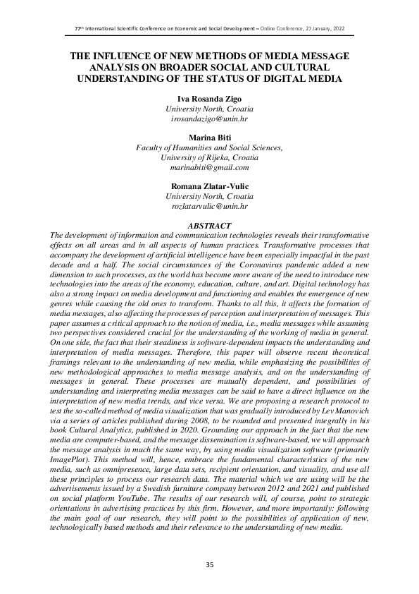 (PDF) THE INFLUENCE OF NEW METHODS OF MEDIA MESSAGE ANALYSIS ON BROADER ...