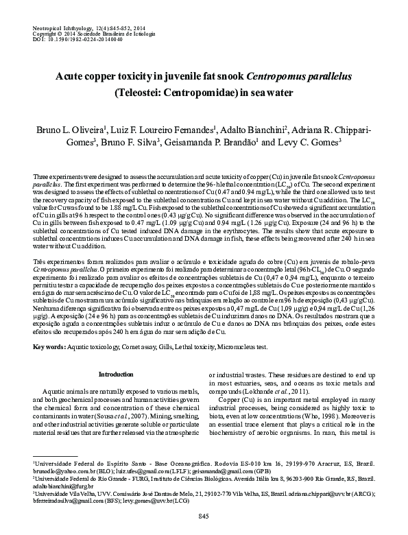 (PDF) Acute copper toxicity in juvenile fat snook Centropomus ...